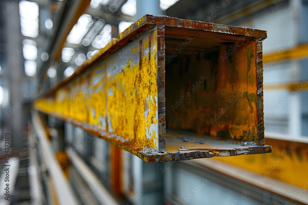 rusted stack of steel beams and girders for construction in industrial ...