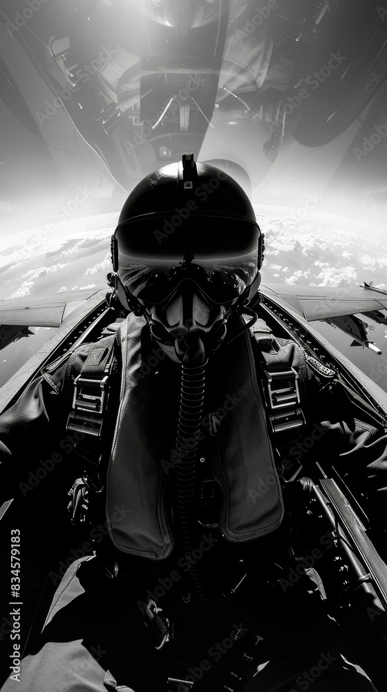 silhouette of jet pilot during a dogfight sky battle theme top view ...