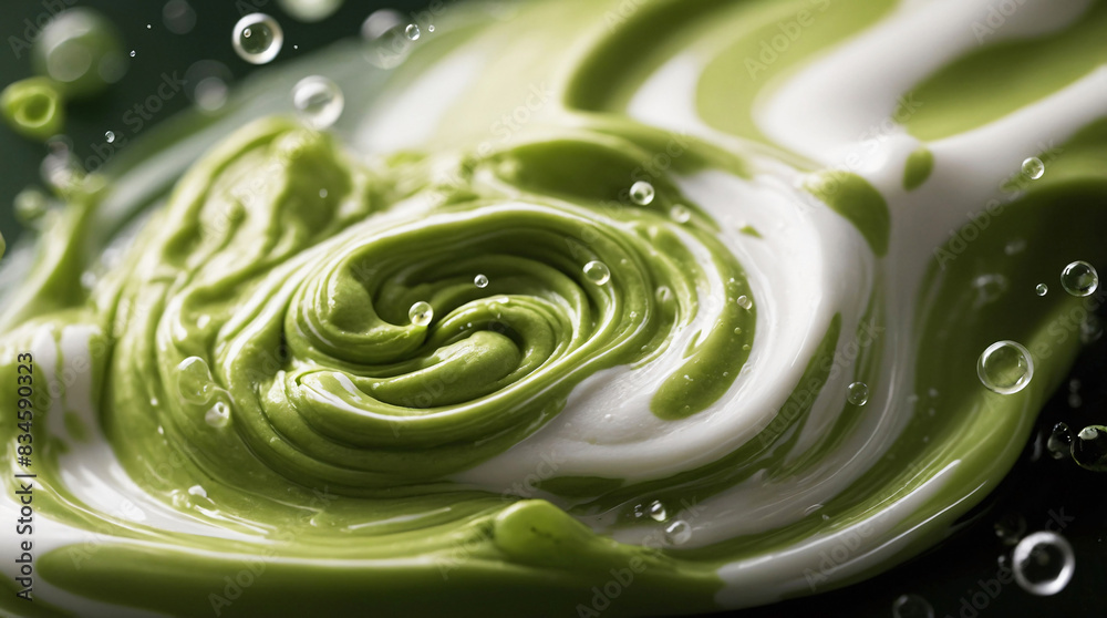 liquid background of matcha frappe cream texture with white and green ...