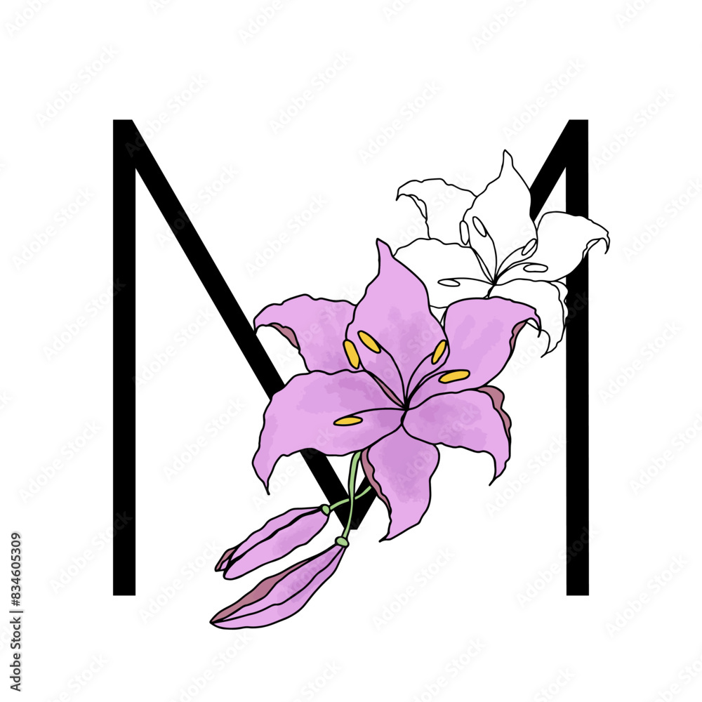 Lilly blossom purple flower alphabet for design of card or invitation ...