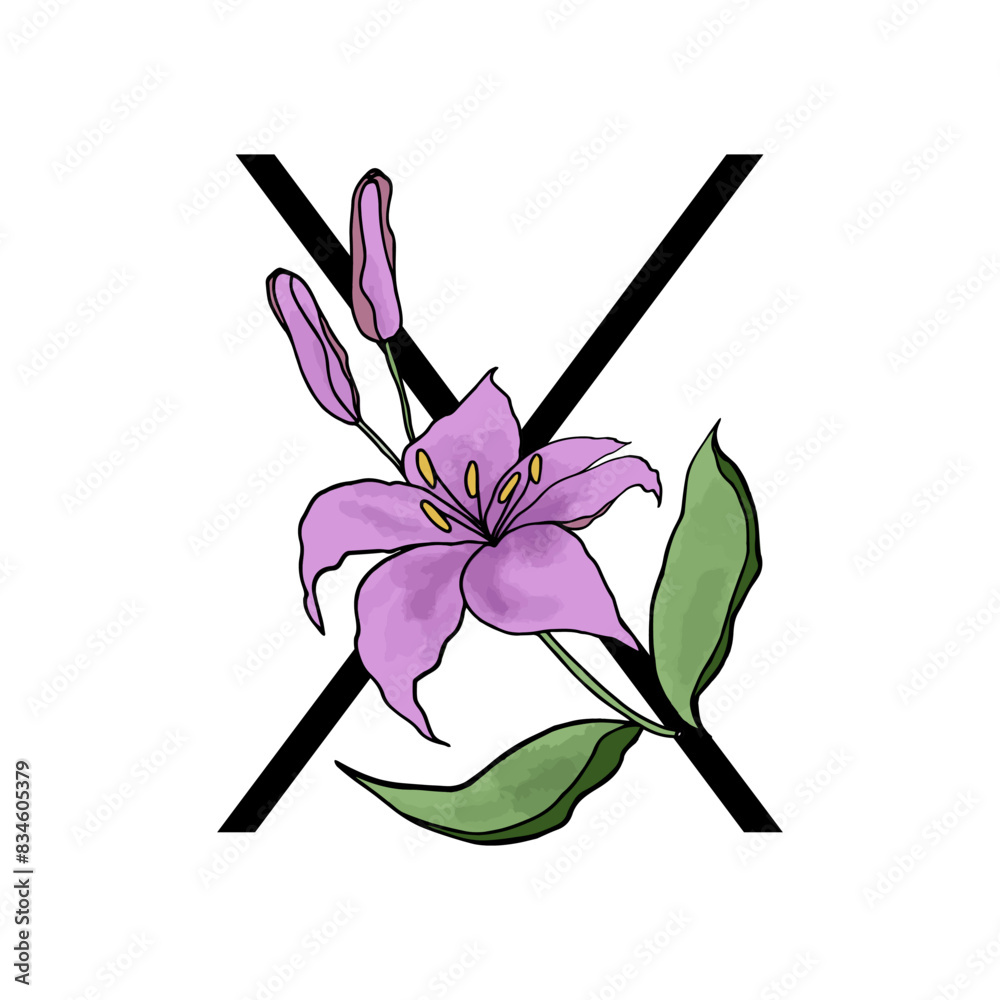 Lilly blossom purple flower alphabet for design of card or invitation ...