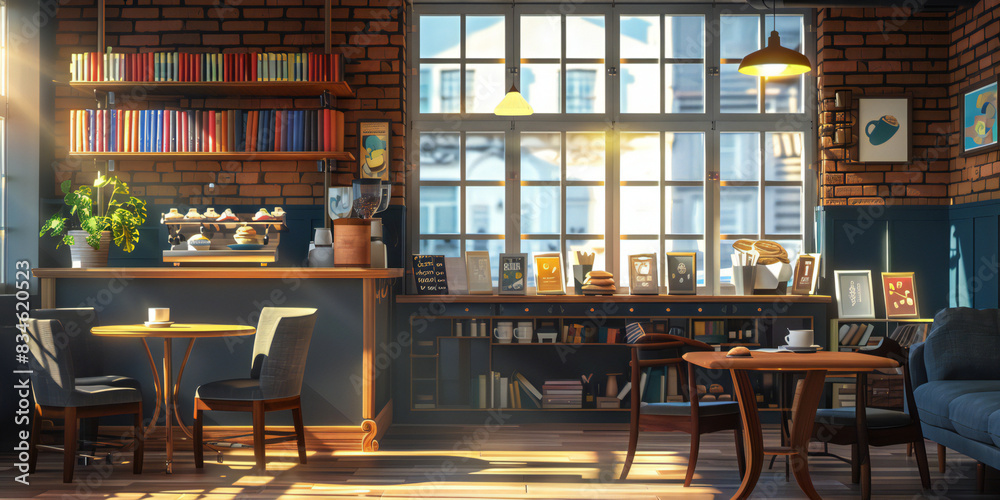 2d background Cozy Coffee Shop A quaint coffee shop with comfy chairs ...