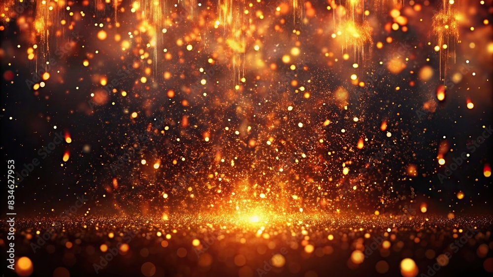 Abstract dark background with glittering fire embers particles falling ...