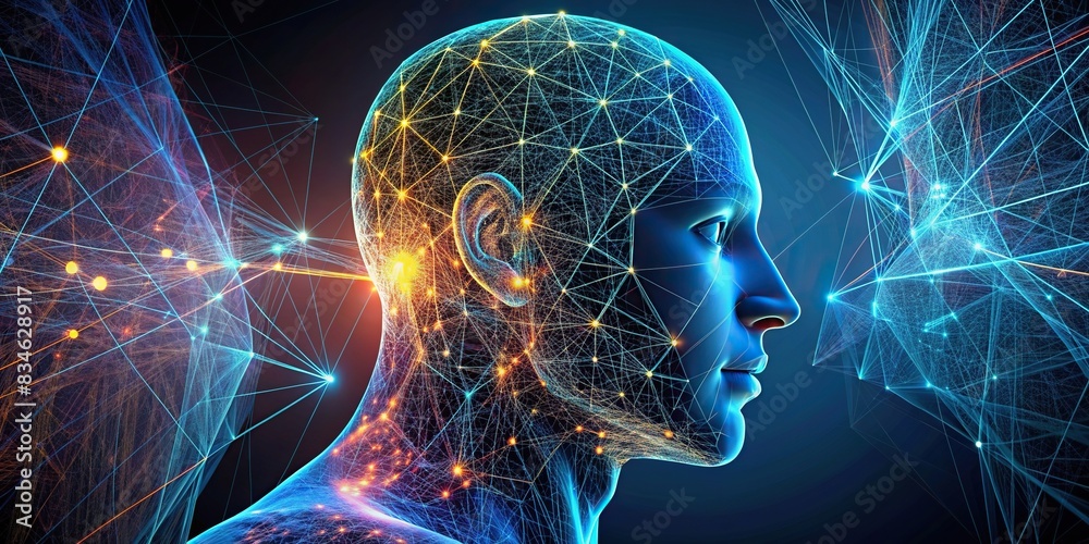 Abstract of human head with generative curve line representing ...