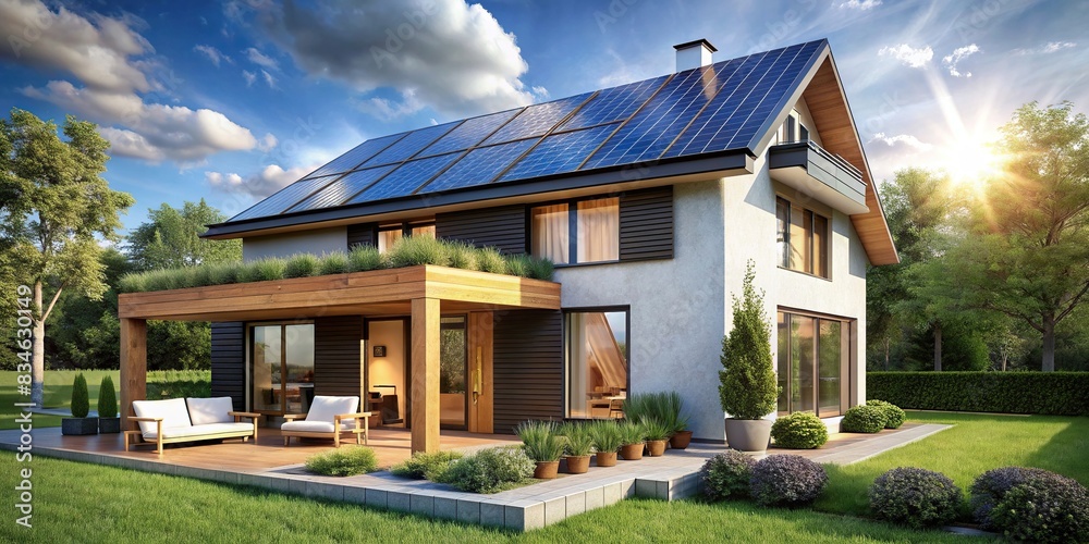 Sustainable modern house with solar panels and heat pump , sustainable ... Sustainable modern house with solar panels and heat pump , sustainable ...