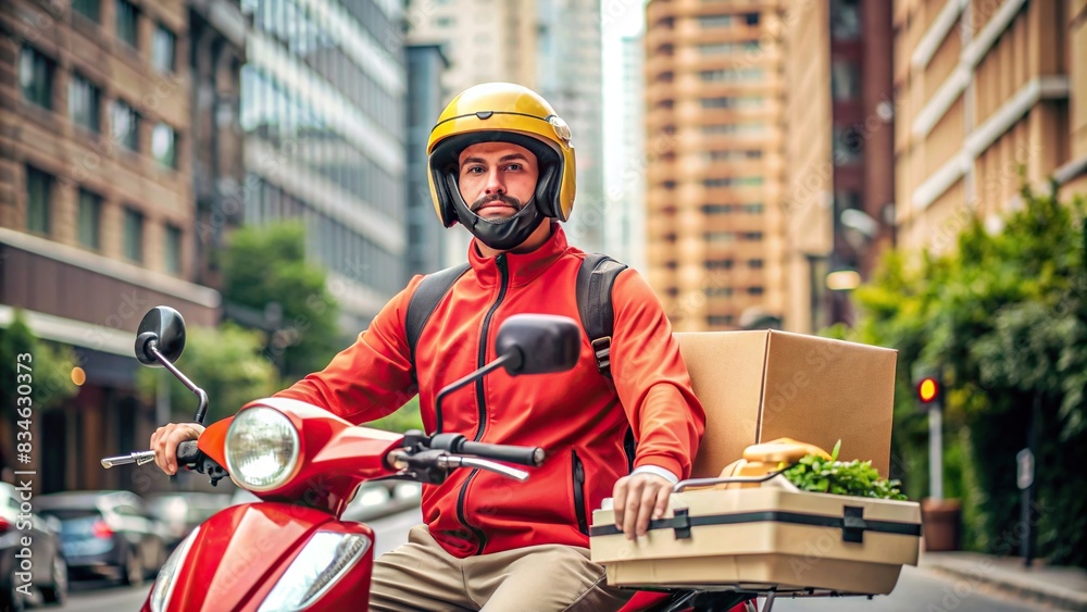 Fast food delivery driver on a motorcycle , delivery service, motorbike ...