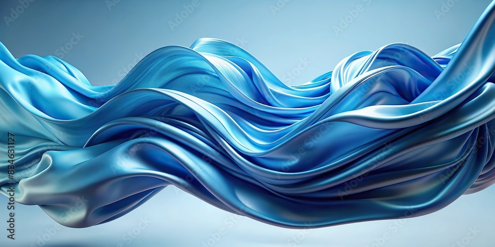 Abstract blue silk drapery layers floating in render, abstract ...