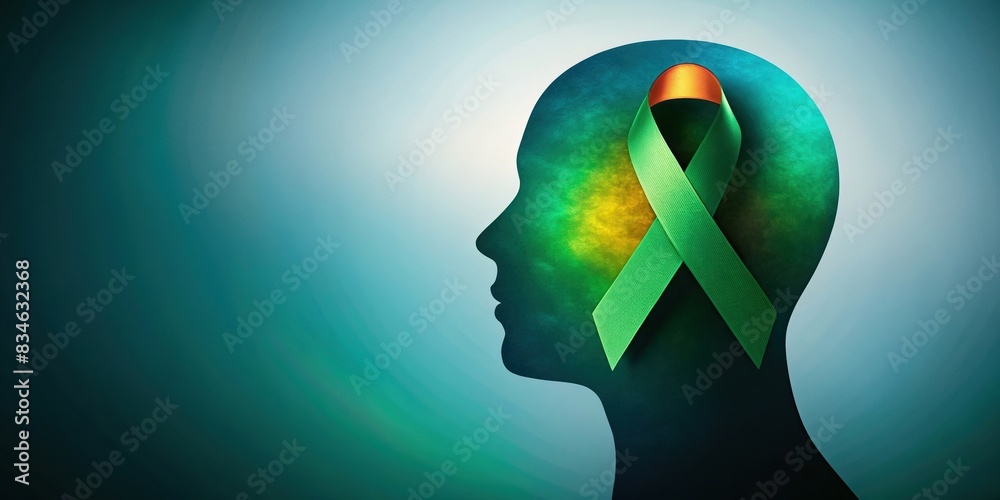 Silhouette of human head with mental health awareness ribbon , mental ...