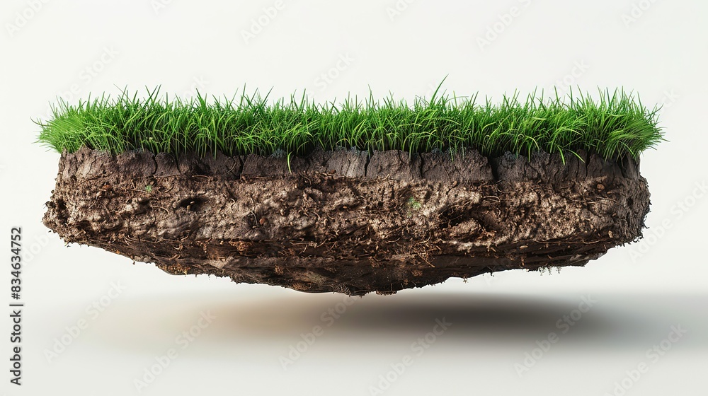 3d rendered, isolated grass field flying in air, isolated on white ...