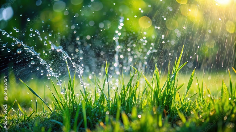 Water rain splash on green grass in nature background, rain, water, splash, ground, grass ...