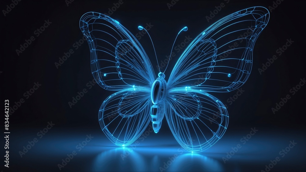Abstract digital butterfly rendered in wireframe form, featuring blue ...