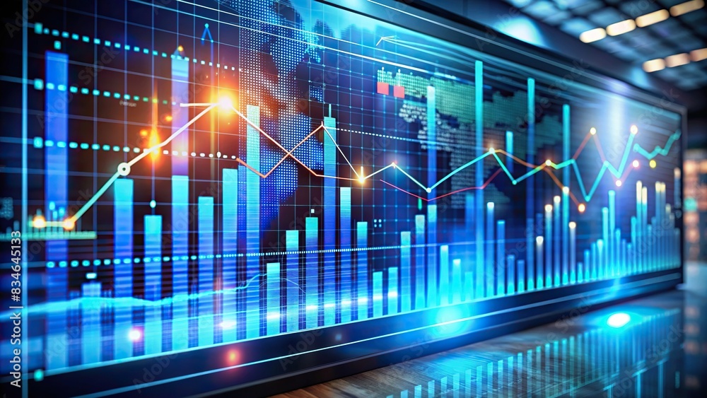 Virtual dashboard with finance data analysis and economic growth graph ...