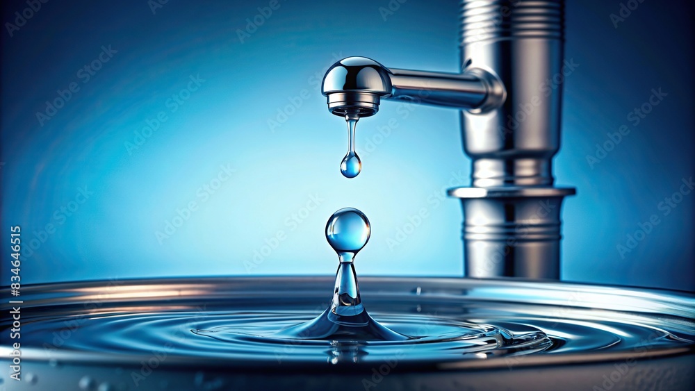 Single water droplet falling from tap into water bucket , liquid, drop ...