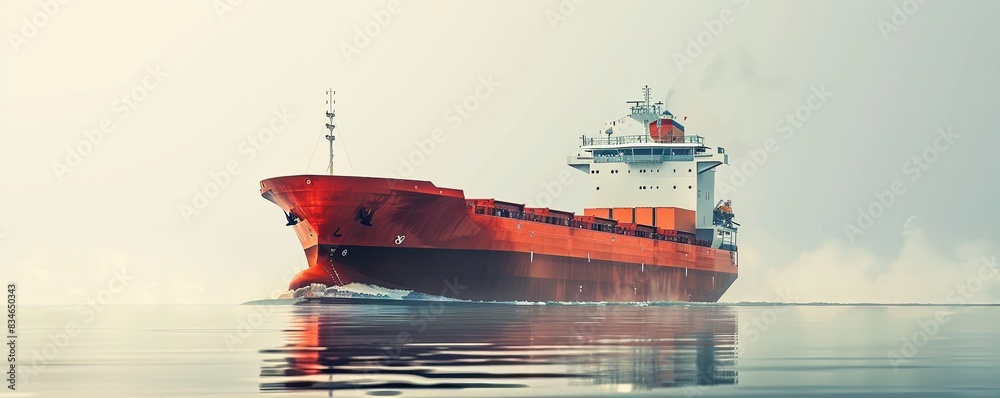 Cargo ship, flat design, side view, maritime theme, water color ...