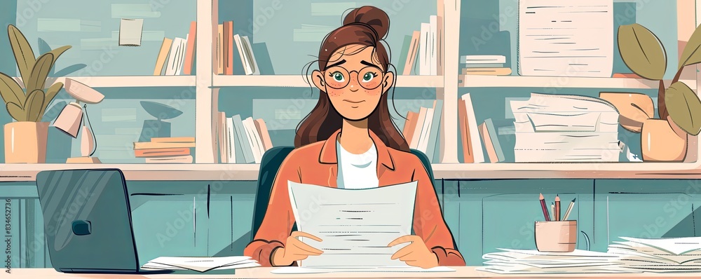 Teacher grading papers, flat design, front view, academic theme ...