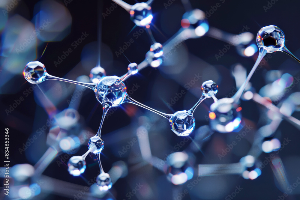 Abstract 3D molecular structure with shiny, crystal-clear atoms and ...