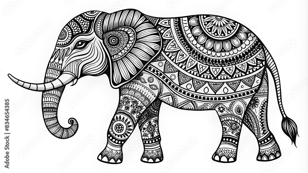 Hand drawn zentangle elephant on white background for antistress ...