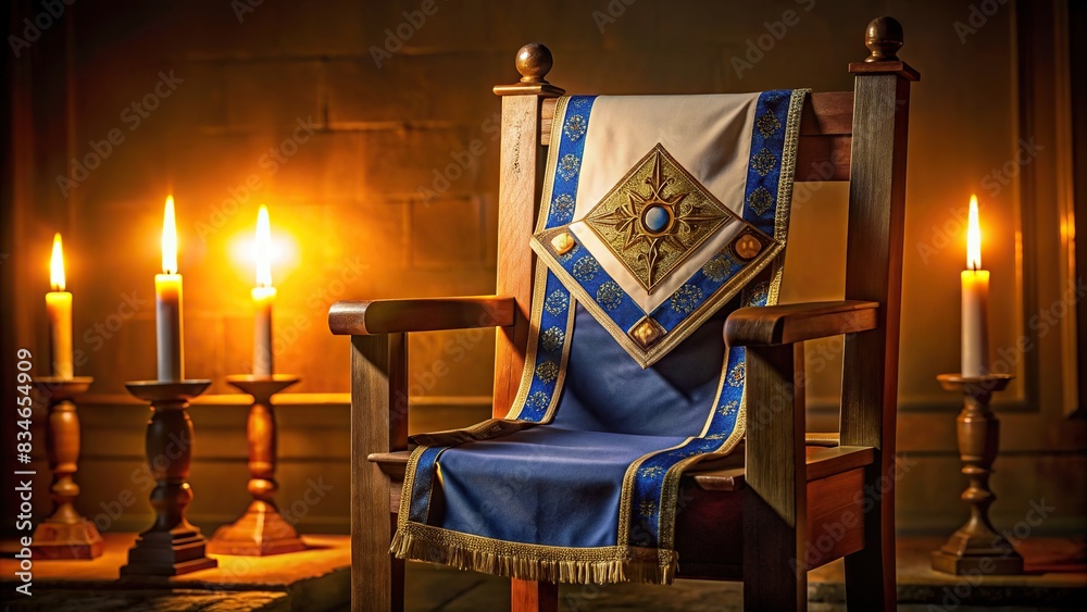 Masonic apron on wooden chair in candlelight , Freemasonry, symbolism ...