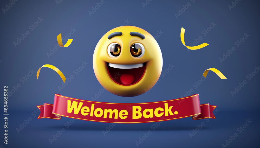 A muted indigo blue backdrop highlighting a 3D luxury yellow emoji, its ...