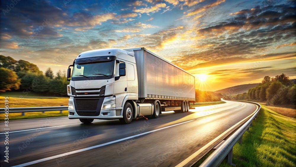 Lorry transport in motion on motorway, transport, lorry, truck, highway ...