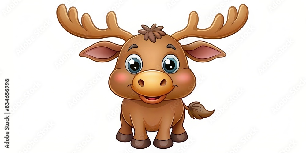 Cute little moose cartoon character isolated on white background, moose ...
