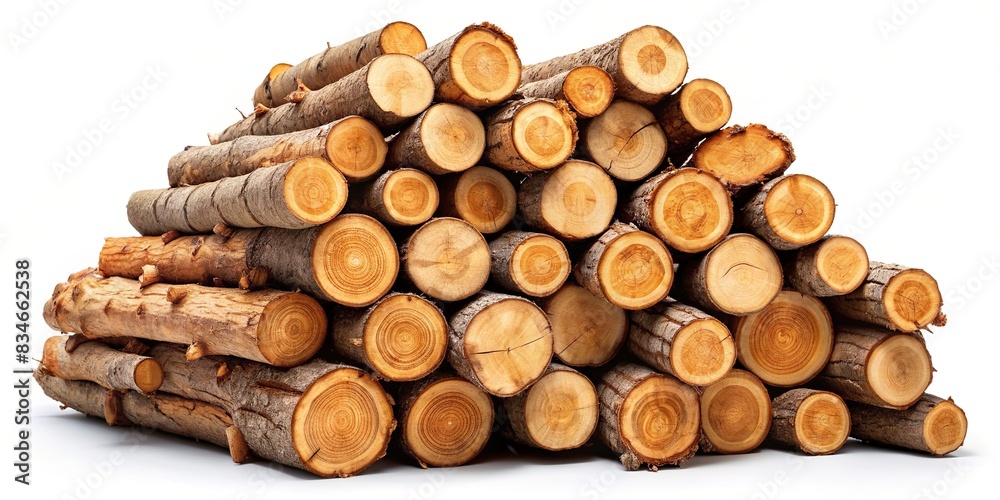 Stack of timber wood log pile isolated on white background, firewood ...