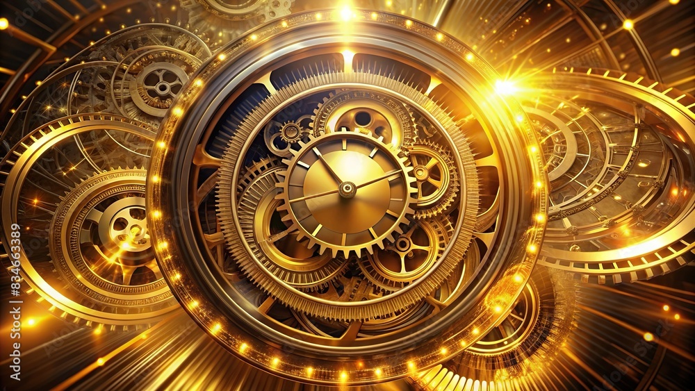 Golden abstract futuristic technology background with rotating clock ...