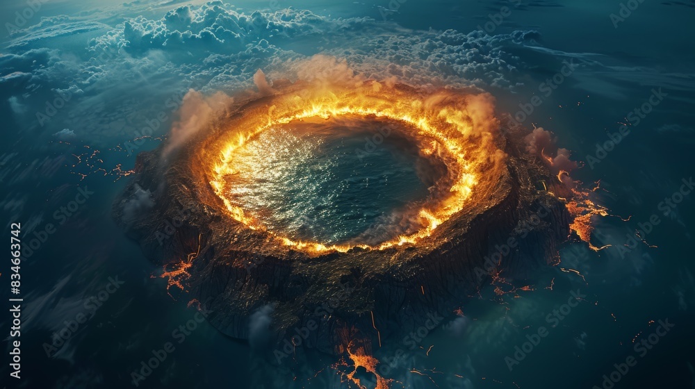 A detailed illustration of the Ring of Fire, a region in the Pacific ...