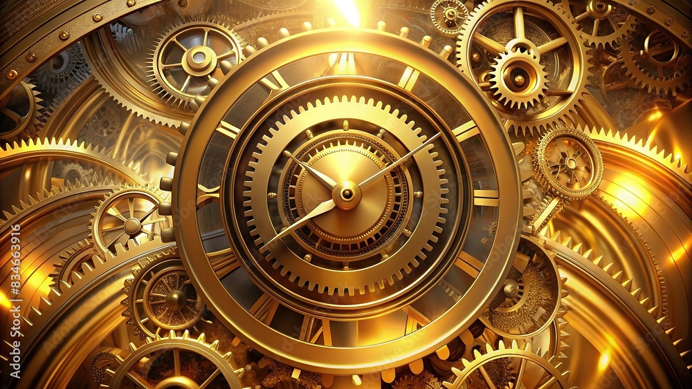 Golden abstract futuristic technology background with rotating clock ...