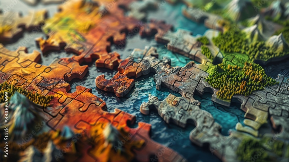 An artistic representation of tectonic plates as puzzle pieces, fitting ...