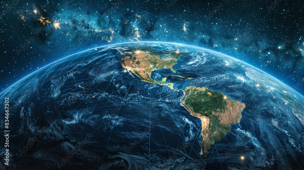 A high-resolution satellite image of the Earth with an overlay of ...