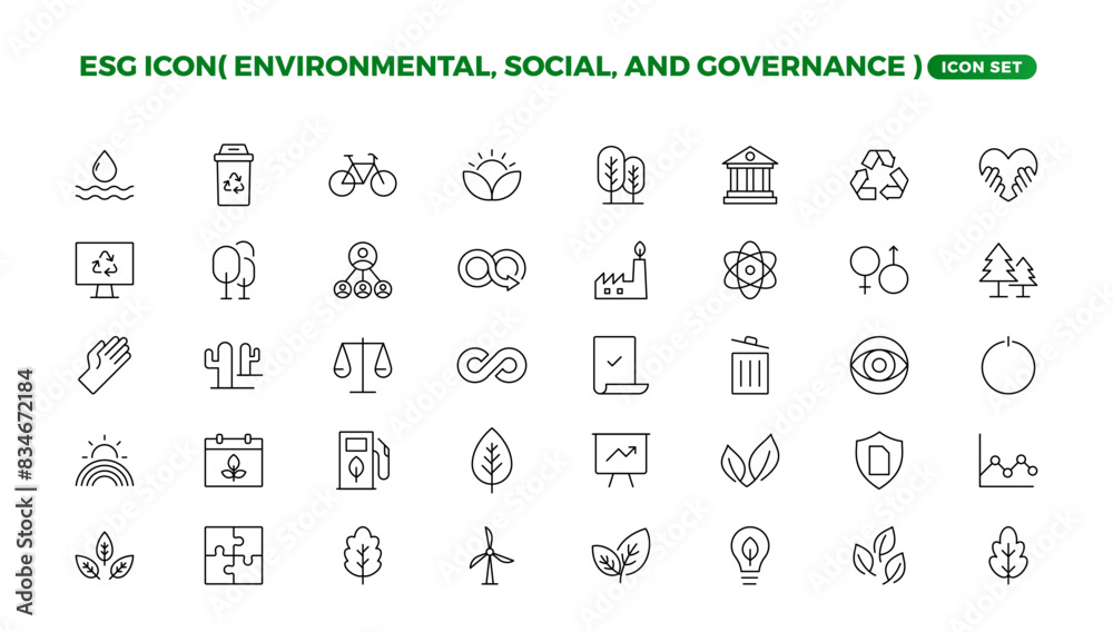 ESG icon set,Environmental, Social, and Governance line icon. ESG ...
