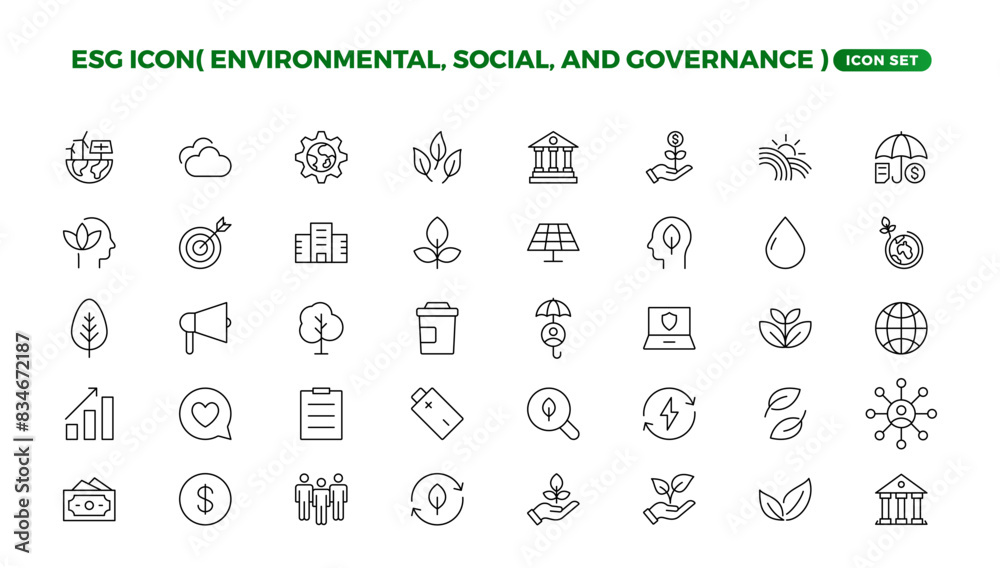 Vetor de ESG icon set,Environmental, Social, and Governance line icon ...