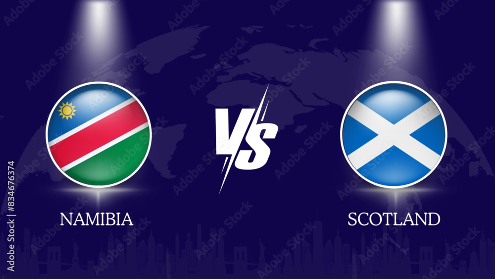 Namibia vs scotland flag, world map and building skyline use for t20 ...