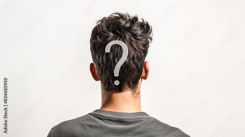 Man head back side pose, question mark hair cutting Stock Photo | Adobe ...