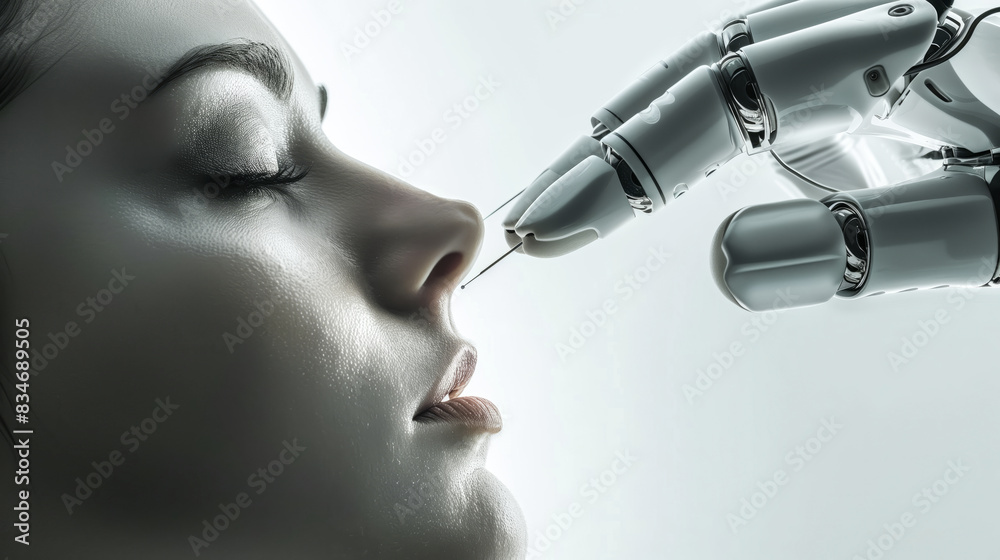 Robotic hand doing nose job treatment on female Stock Photo | Adobe Stock