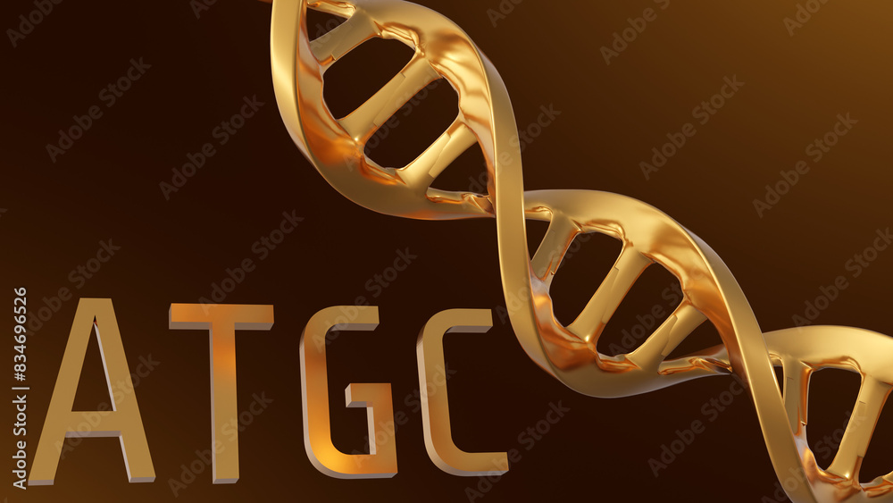 3d rendering of Gold ATGC letters background. Adenine, thymine ...