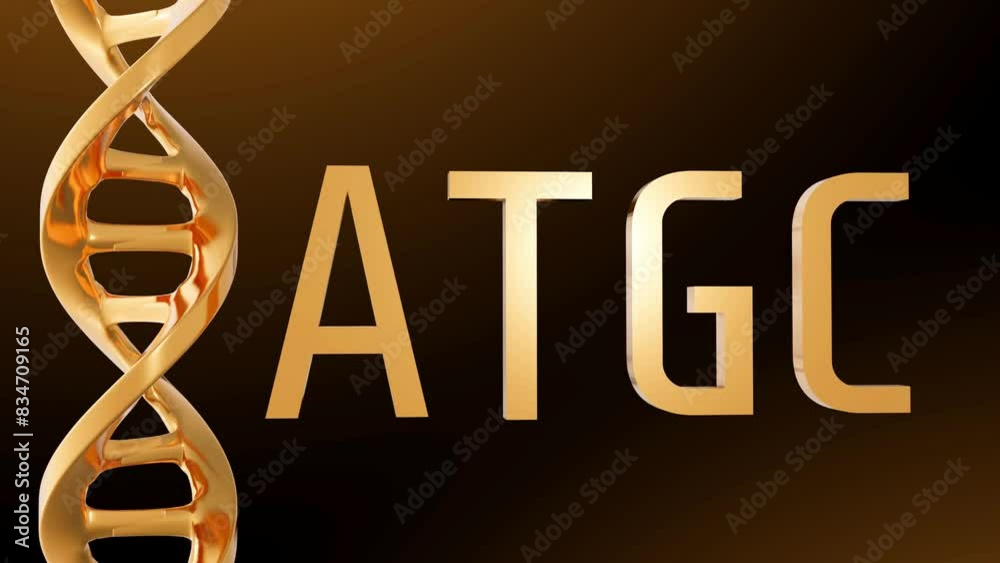 3d animation of Gold ATGC letters background. Adenine, thymine ...