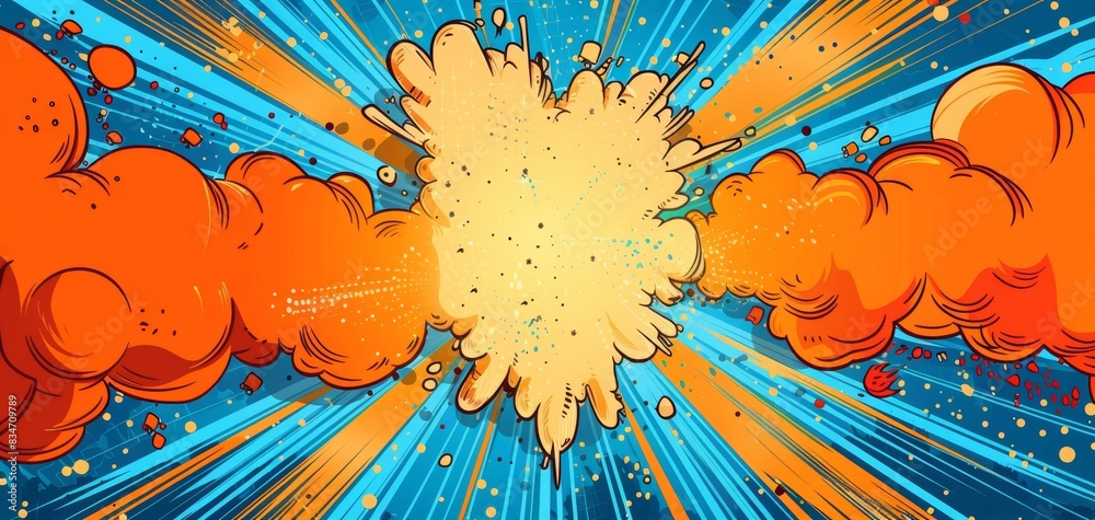 Blank space comic explosion background, superhero theme, birthday card ...
