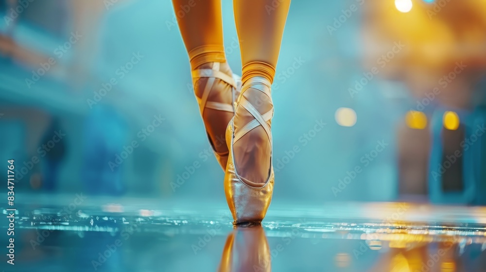 Detail of female ballet dancer's feet in ballet position with pointe ...