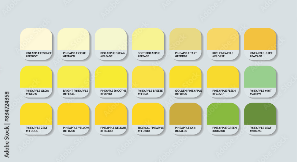 Pineapple Color Guide Palette with Color Names. Catalog Samples are ...