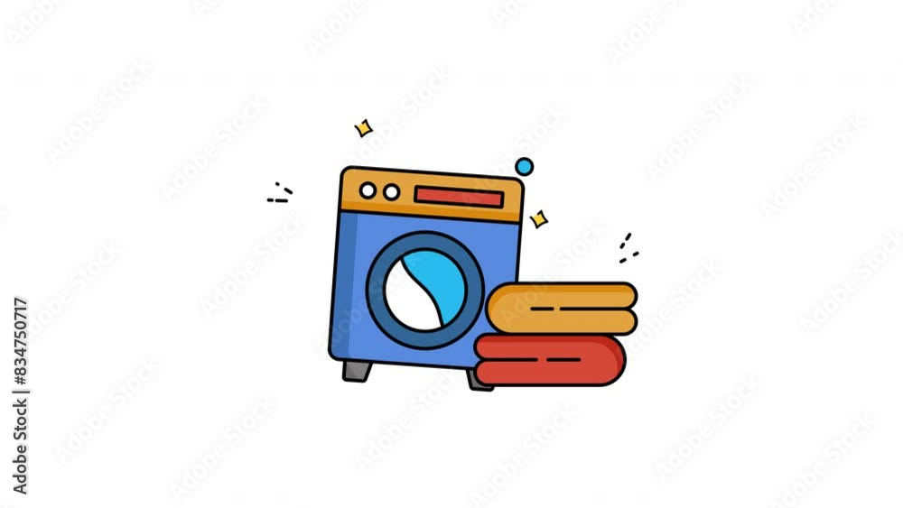 animated cartoon washing machine and clothes stack for laundry service ...