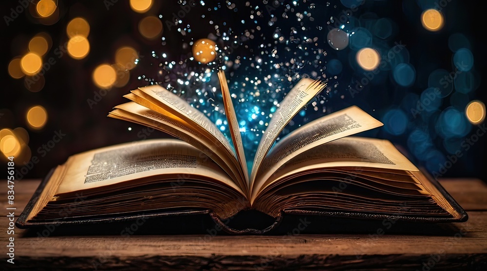 open magical old book. open book with magical glow Stock Photo | Adobe ...