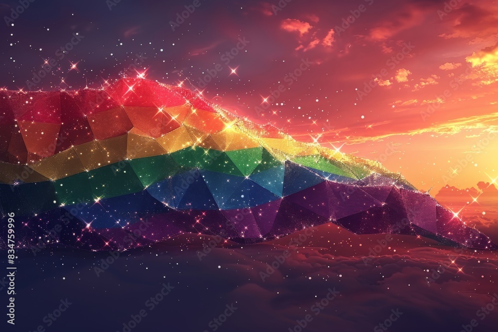 Cosmic landscape with a rainbow bridge, merging dreamlike visuals and ...