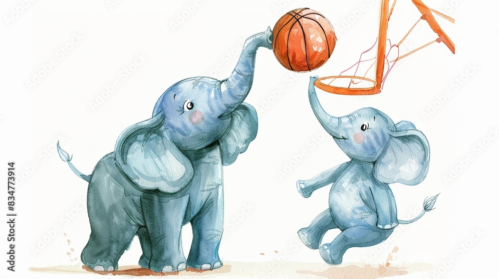 Elephant as a basketball player dunking a ball, complete with a cute ...