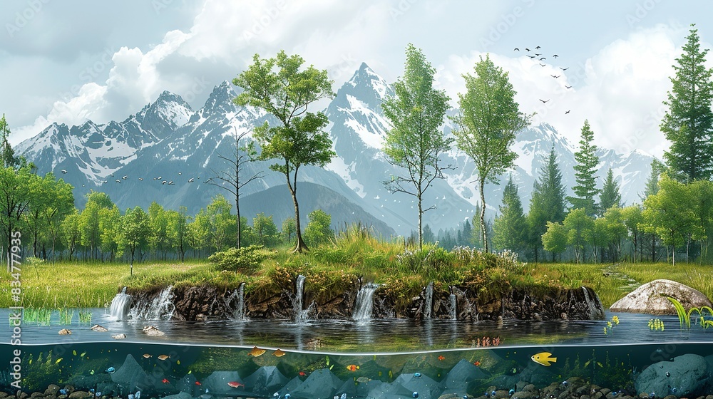 A diagram illustrating the water cycle and human impacts on freshwater ...