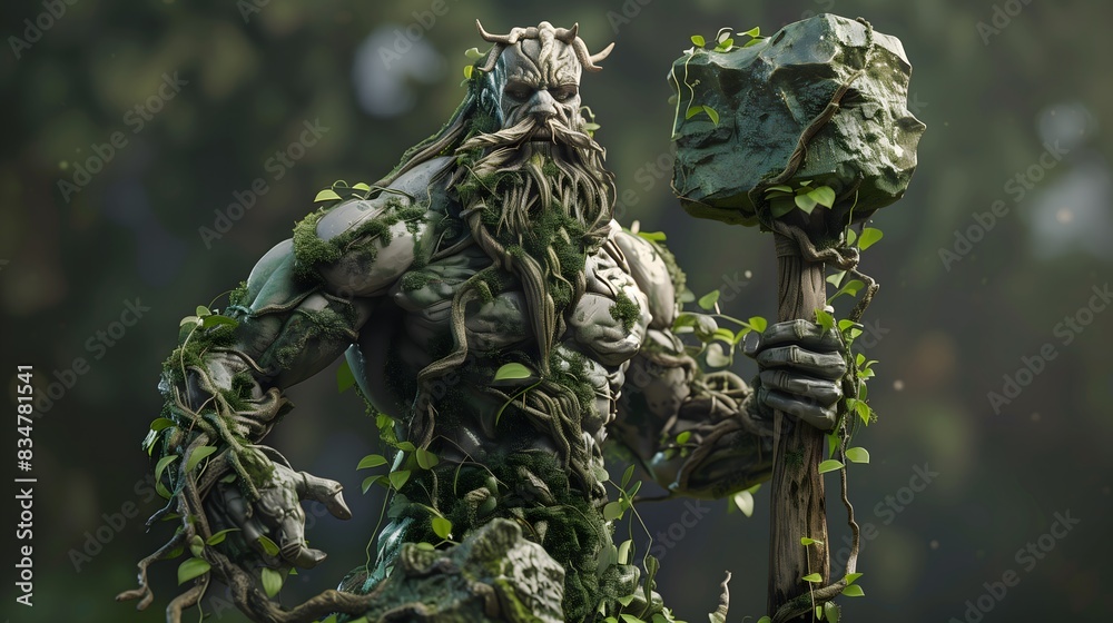 Terradon, God of the Earth: A robust figure with skin like stone, vines ...