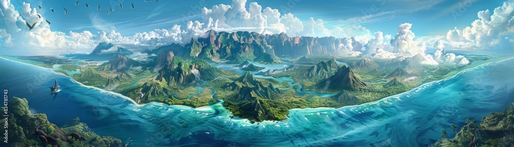 A panoramic illustration of Pangaea, showing a vast supercontinent ...