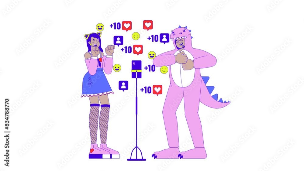 Friends viral dance on social media line 2D animation. Smartphone ...
