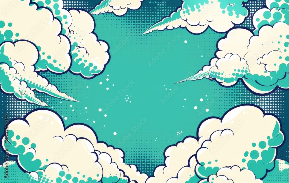 Colorful comic book cloud border with white and blue clouds and a ...